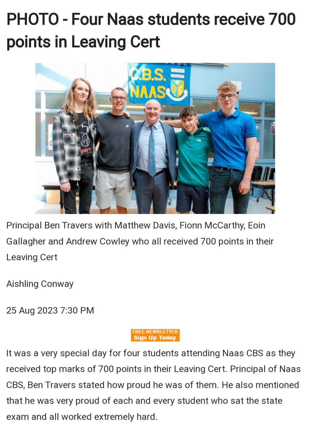 Eight Naas CBS Students Achieve Over 625 Points in the Leaving ...